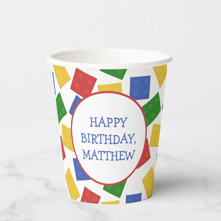 Primary Colors Toy Building Bricks Birthday Party Paper Cups | Zazzle