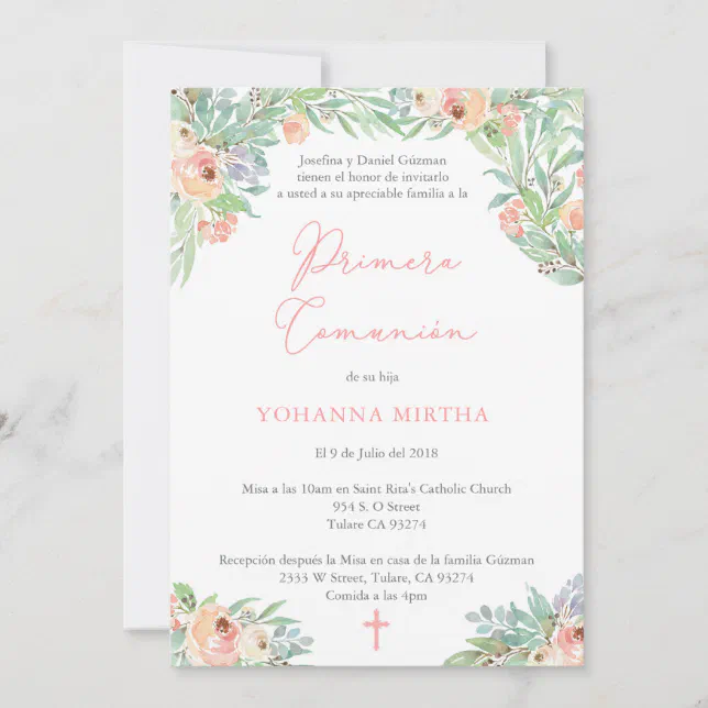 Primera Comunion, Girl First Communion in Spanish Invitation | Zazzle