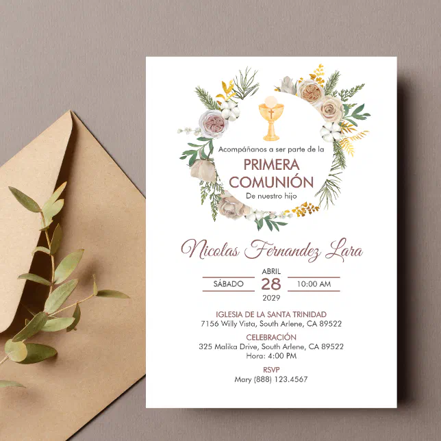 Primera Comunion Spanish Chalice First Communion Invitation | Zazzle