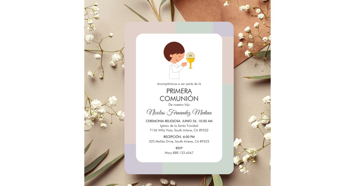 Primera Comunion Spanish Cute Boys First Communion Invitation | Zazzle