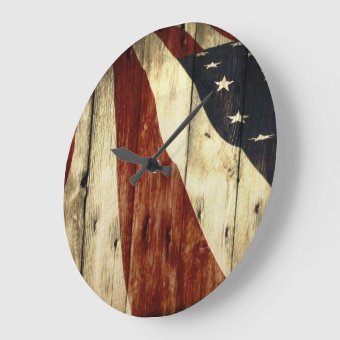 Primitive Americana Barn Wood American Flag Large Clock | Zazzle