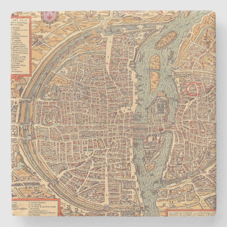 Primitive Antique Map of Paris France Stone Coaster | Zazzle