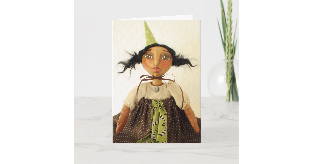 Primitive Art Doll Party Girl Birthday Card | Zazzle