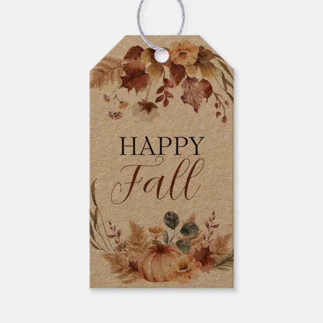 Primitive Autumn Pumpkin Farmhouse Check Plaid Gift Tags | Zazzle