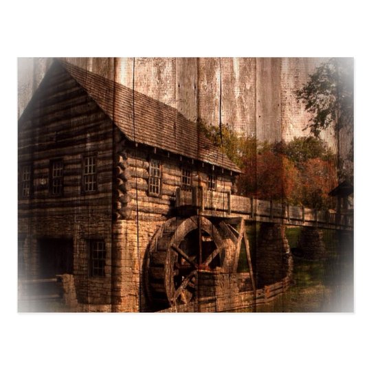 Primitive Barn Wood farmhouse mill water wheel Postcard | Zazzle.com