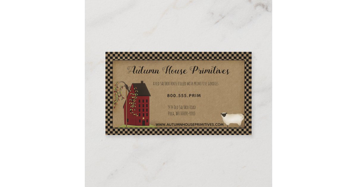 Primitive Business Card with Red Saltbox House | Zazzle