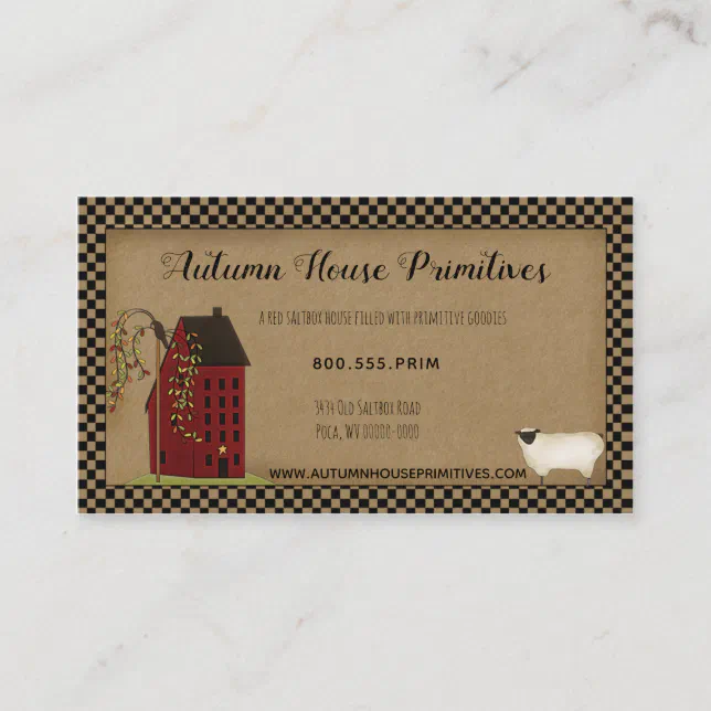 Primitive Business Card with Red Saltbox House | Zazzle