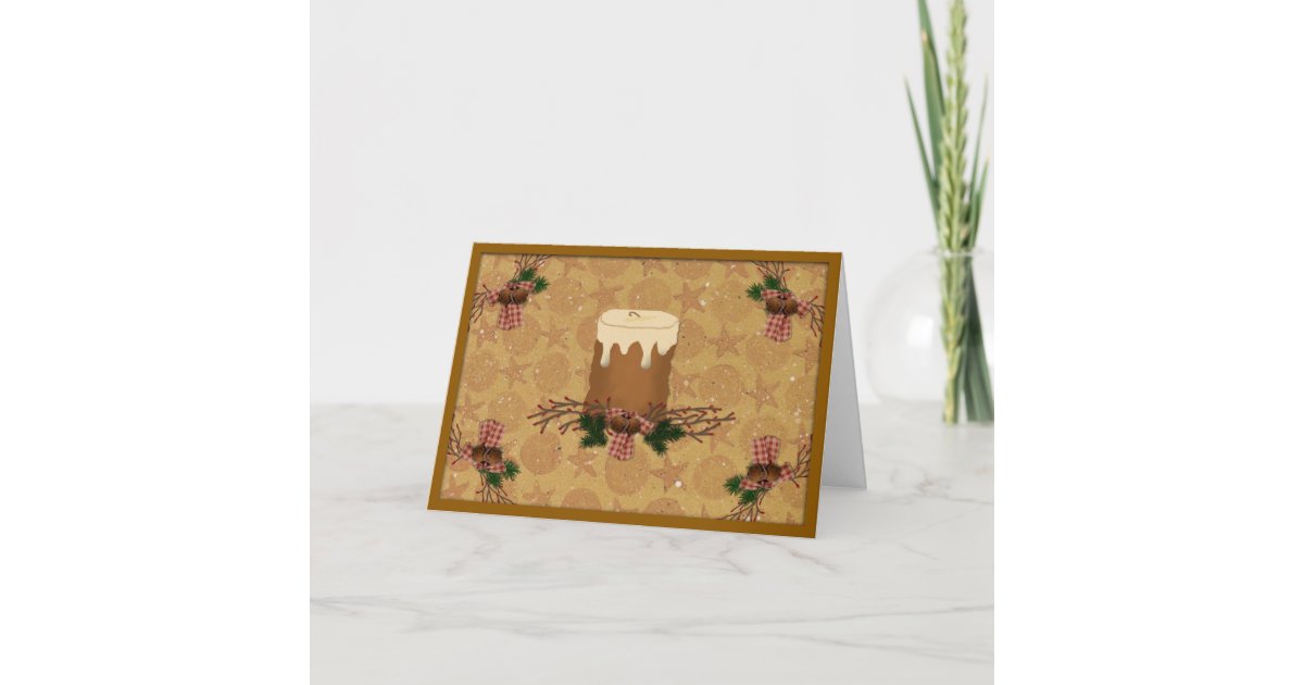 Primitive Candle Christmas Card | Zazzle
