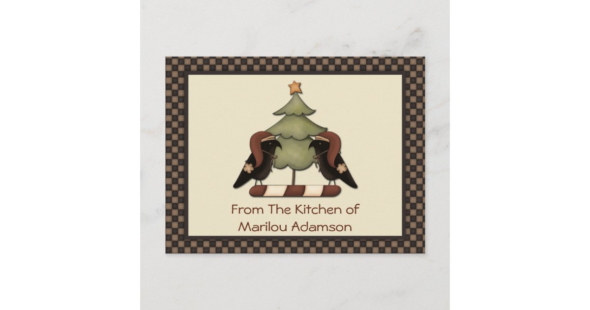Primitive Christmas Crows Recipe Cards | Zazzle