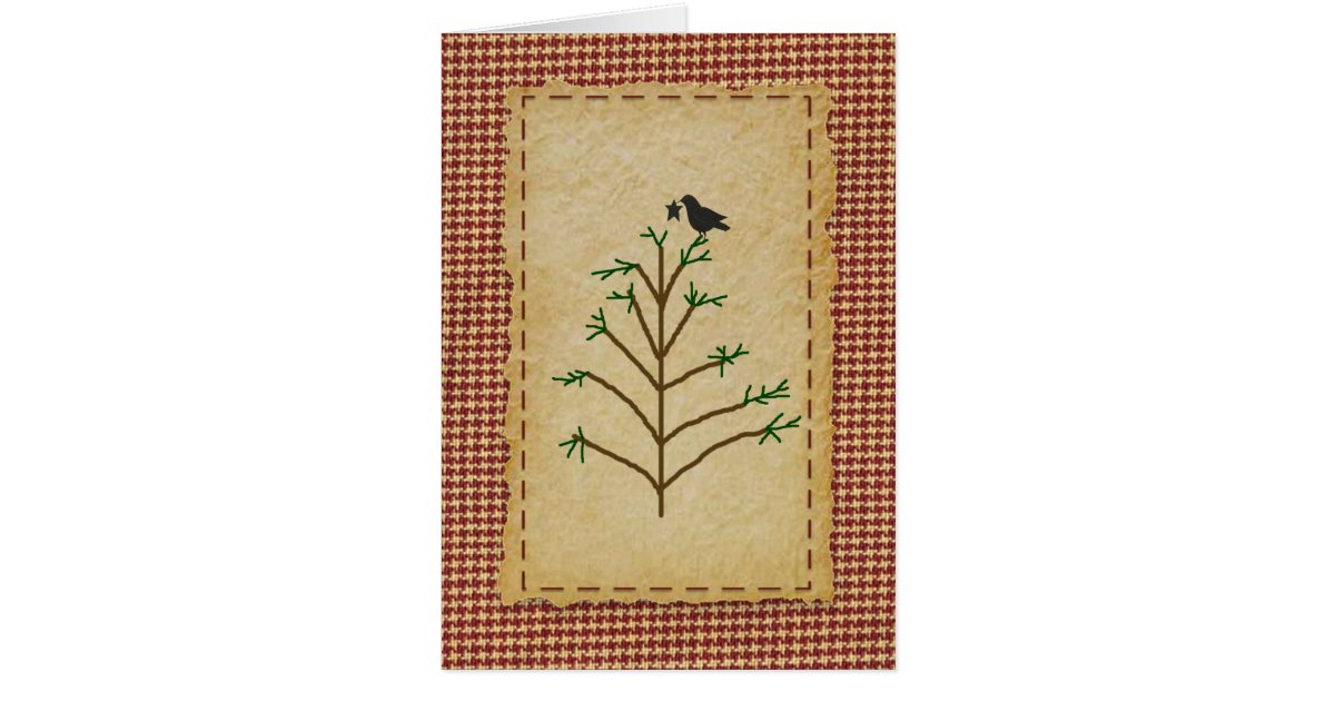 Primitive Christmas Tree Christmas Card | Zazzle.com