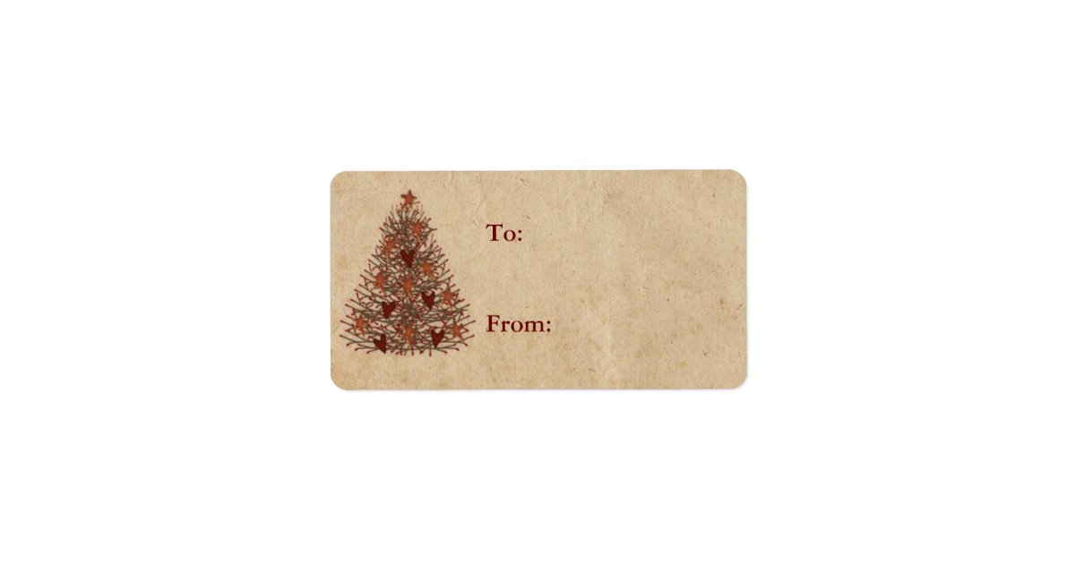 Primitive Christmas Tree Gift Label | Zazzle