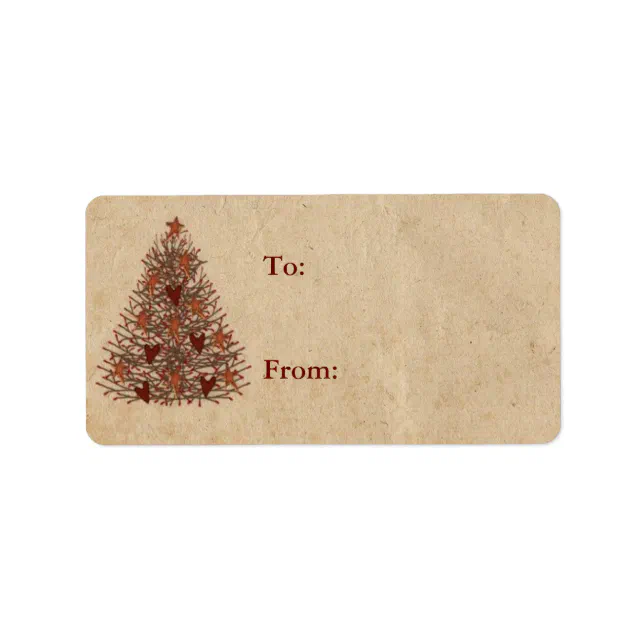 Primitive Christmas Tree Gift Label | Zazzle