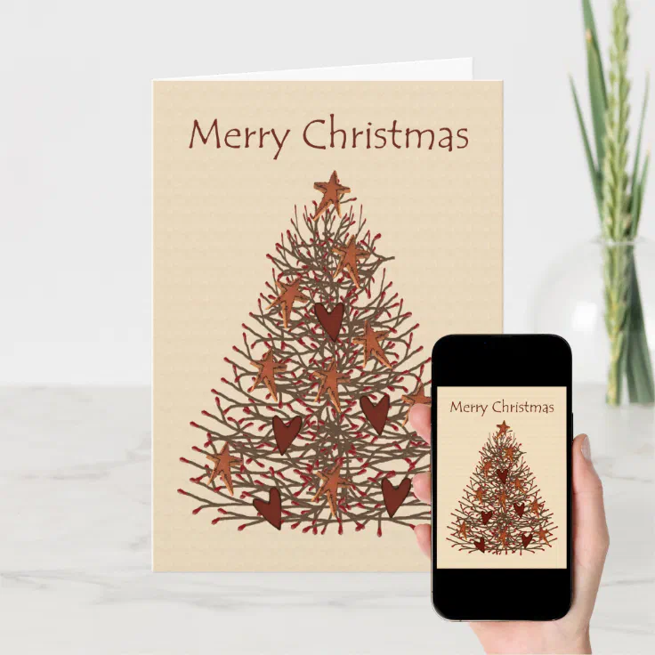 Primitive Christmas Tree Low Vision Card | Zazzle