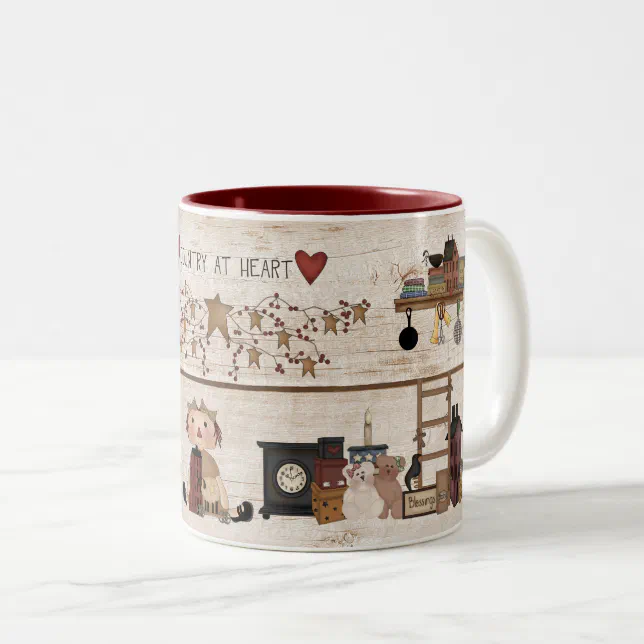Primitive "Country At Heart" Two-Tone Coffee Mug | Zazzle