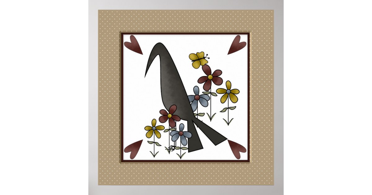 Primitive Country Crow Poster | Zazzle