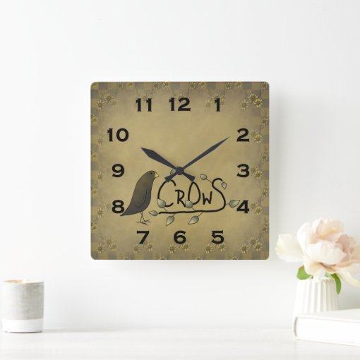 Primitive Country Crow Wall Clock | Zazzle