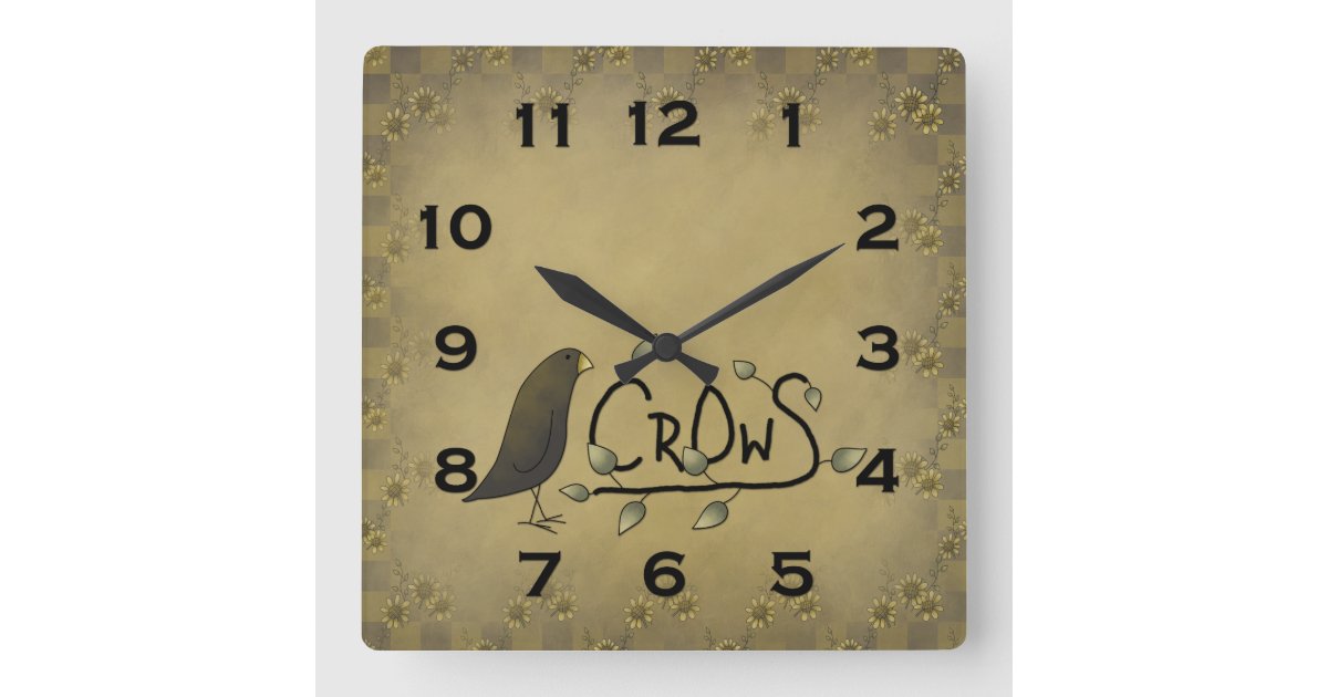 Primitive Country Crow Wall Clock | Zazzle