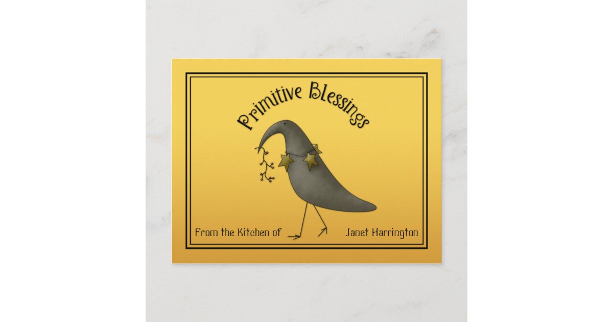 Primitive Country Crows Recipe Cards | Zazzle