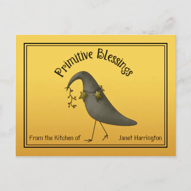 Primitive Country Crows Recipe Cards | Zazzle