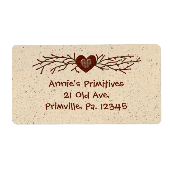 Primitive Country Heart Business Label | Zazzle