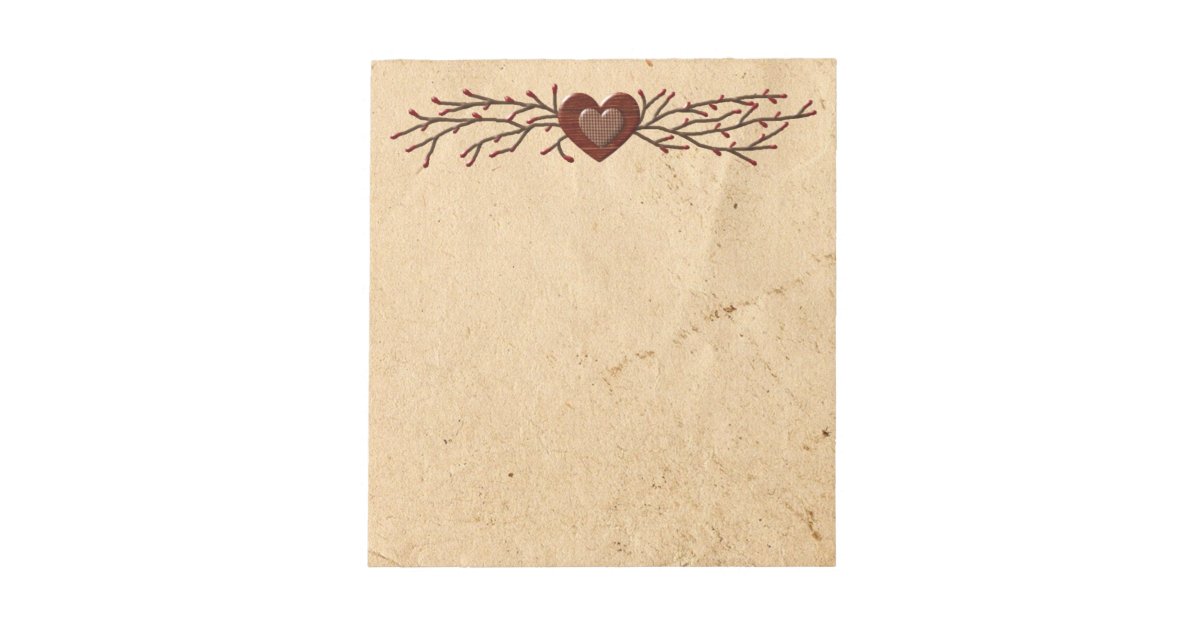 Primitive Country Heart Notepad | Zazzle