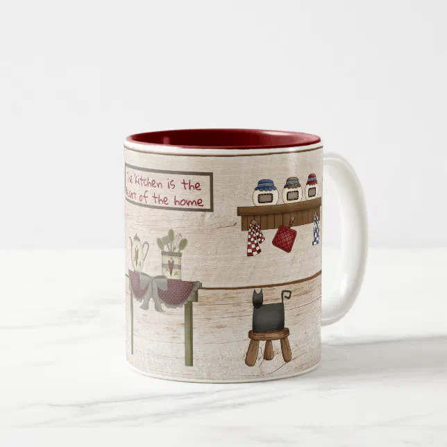 Primitive Country Kitchen is Heart of Home Two-Tone Coffee Mug | Zazzle