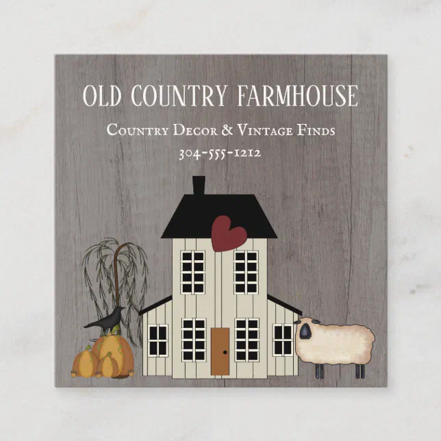 Primitive Country Rustic Old Farmhouse Fall Sheep Square Business Card ...
