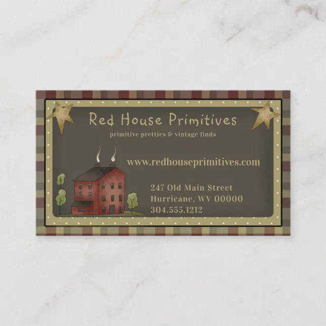 Primitive Country Rustic Saltbox and Stars Business Card | Zazzle