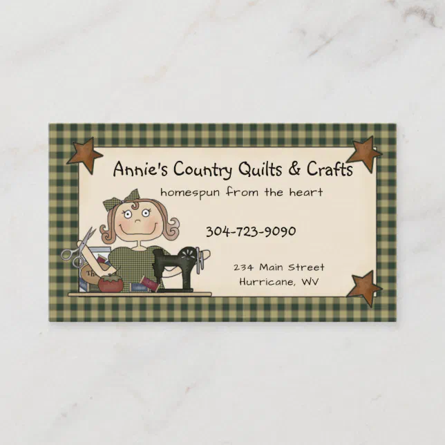 Primitive Country Sewing Doll Homespun Rustic Business Card | Zazzle