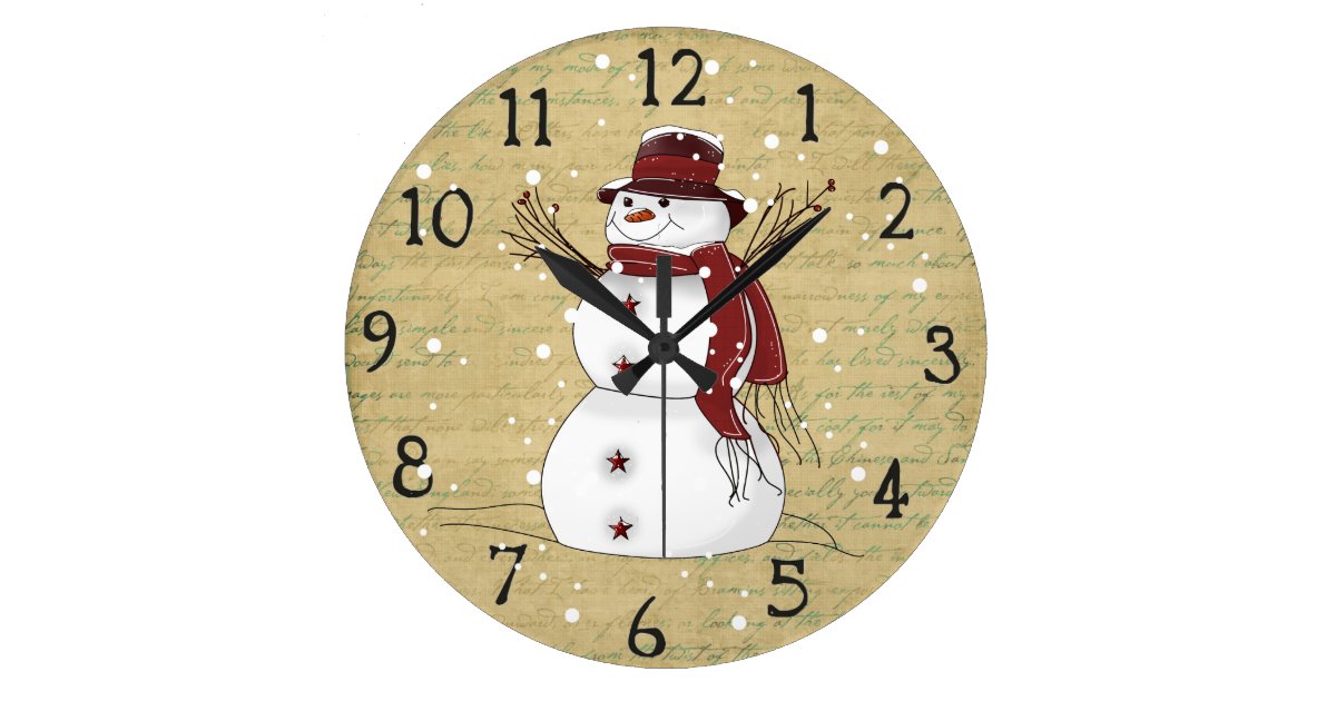 Primitive Country Snowman Clock | Zazzle