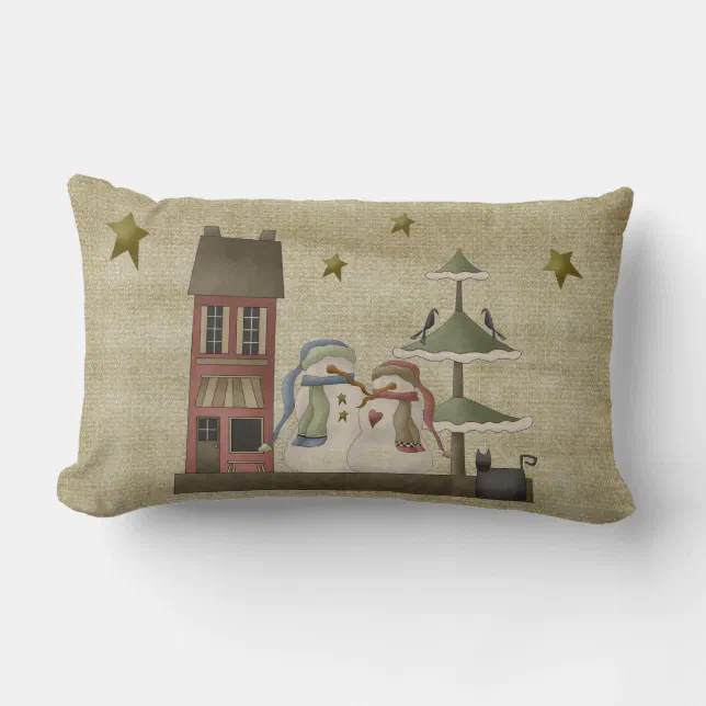 Primitive Country Style Snowman Pillow | Zazzle