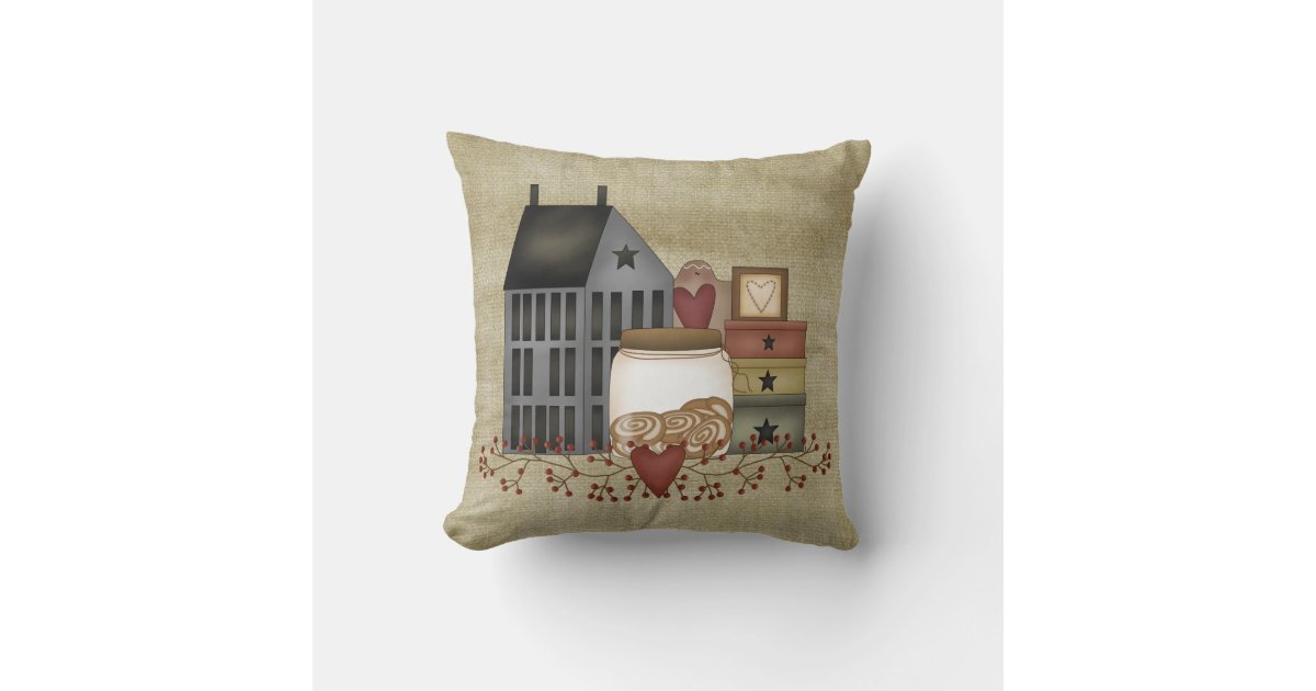 Primitive Country Whimsies Throw Pillow | Zazzle