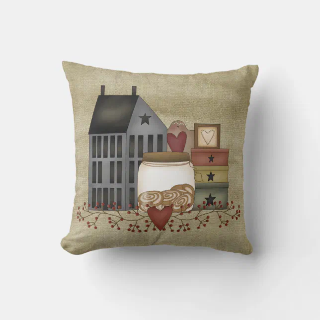Primitive Country Whimsies Throw Pillow | Zazzle