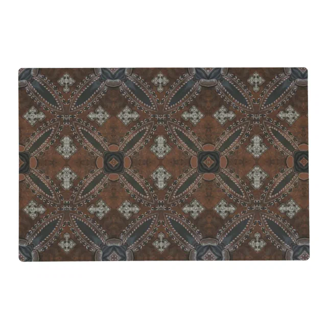 Primitive cowboy western country Tooled Leather Placemat | Zazzle