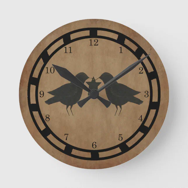 Primitive Crows Wall Clock | Zazzle