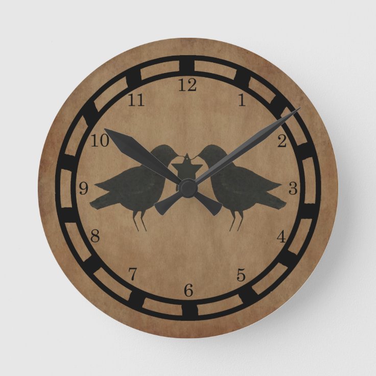 Primitive Crows Wall Clock | Zazzle