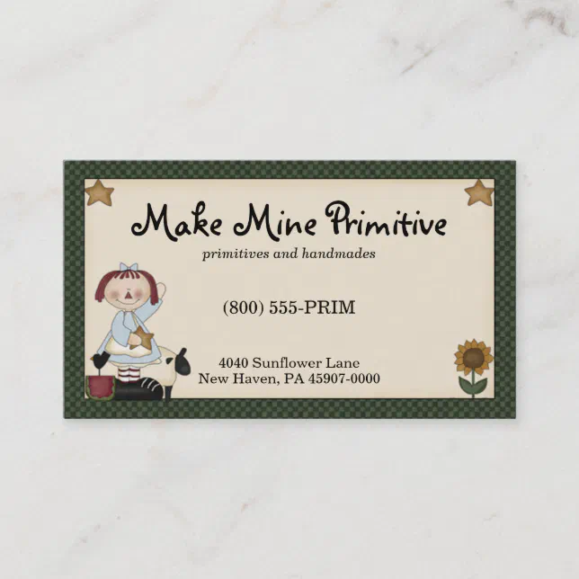 Primitive Doll with Gold Star Business Card | Zazzle