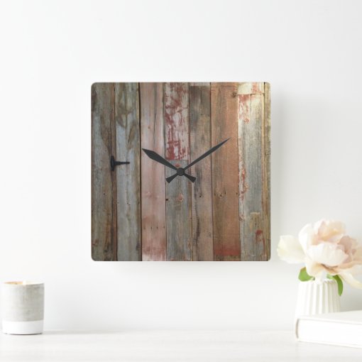 primitive farmhouse western country barn wood square wall clock | Zazzle