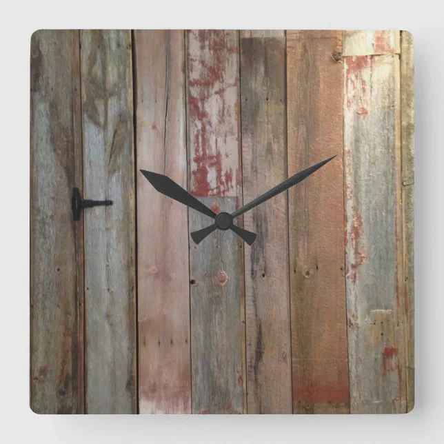 primitive farmhouse western country barn wood square wall clock | Zazzle