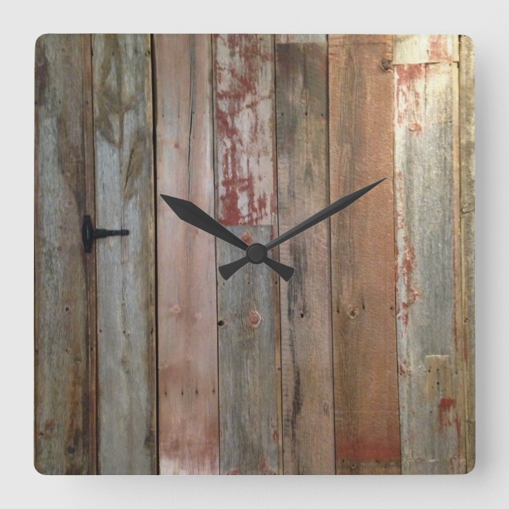 primitive farmhouse western country barn wood square wall clock | Zazzle