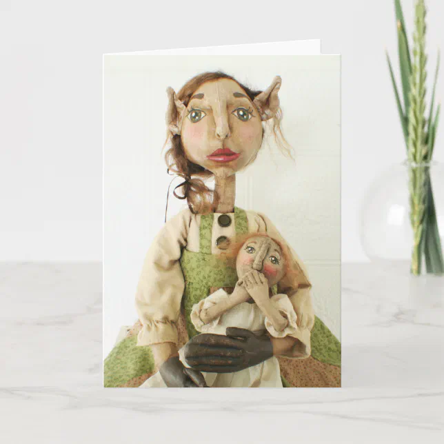 Primitive Folk Art Doll Christmas Card - Gwendolyn | Zazzle