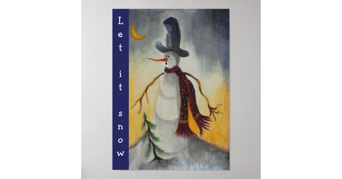 Primitive Folk Art Snowman Poster | Zazzle
