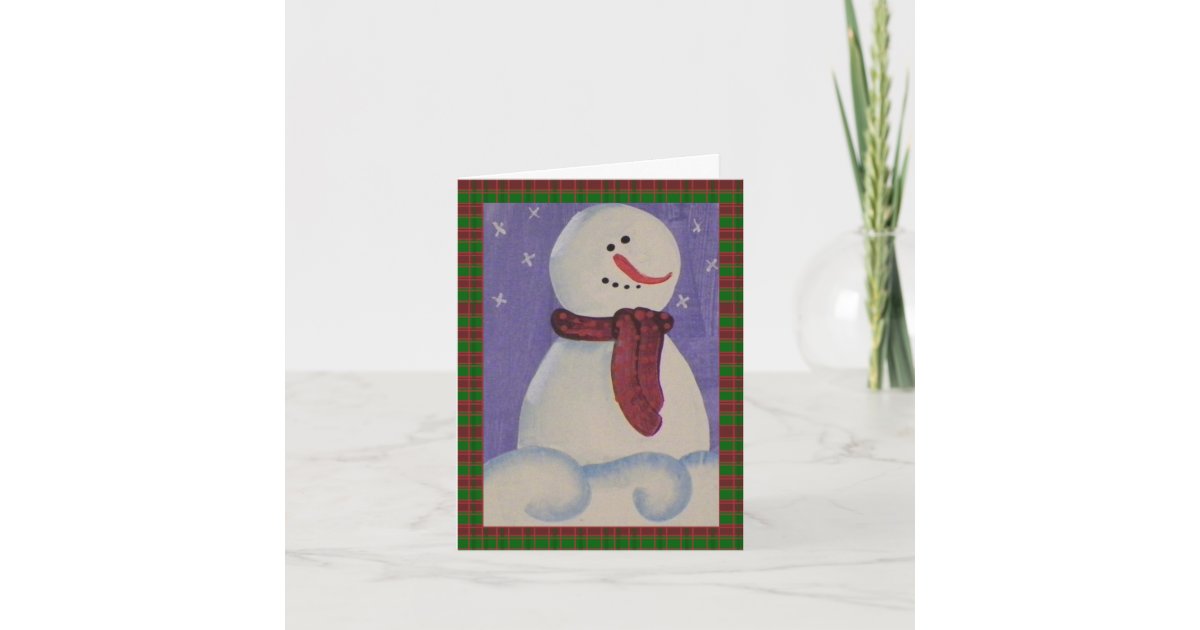Primitive Folk Snowman Christmas Holiday Card | Zazzle