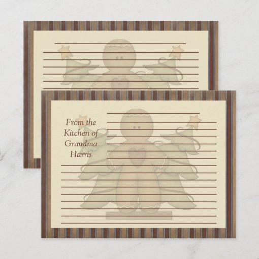 Primitive Gingerbread Man Recipe Cards | Zazzle