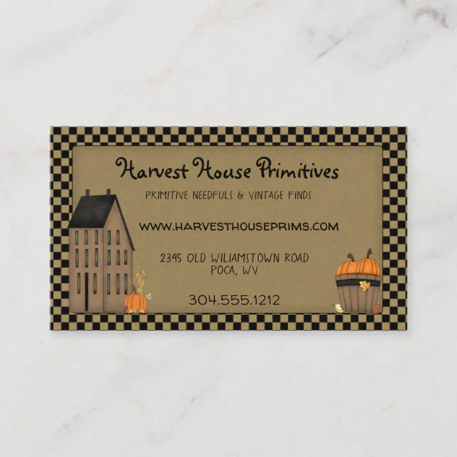 Primitive Harvest House Rustic Country Custom Business Card | Zazzle