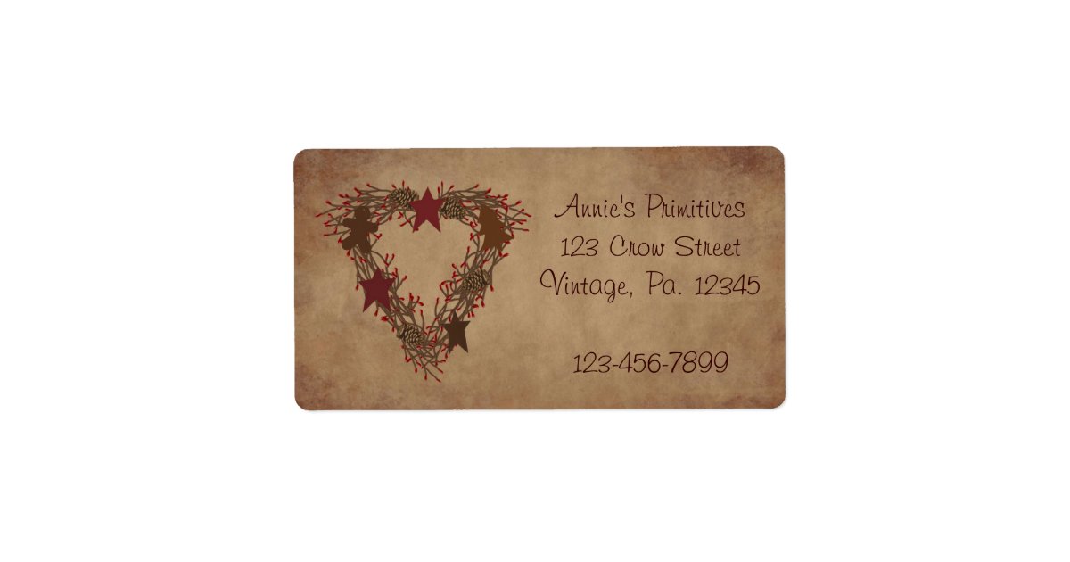 Primitive Holiday Wreath Label | Zazzle