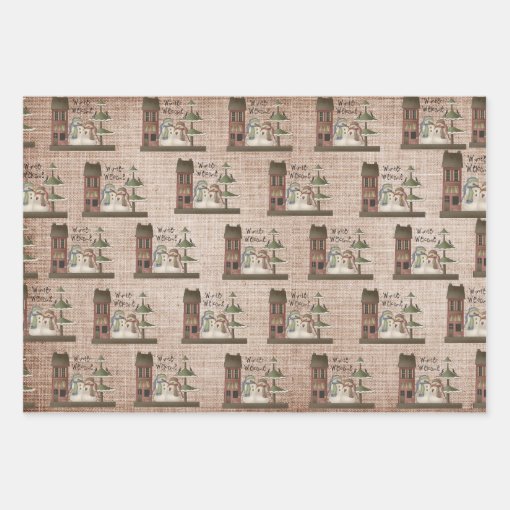 Primitive Papers - Wynter Welcome Snowmen - Plaids Wrapping Paper ...
