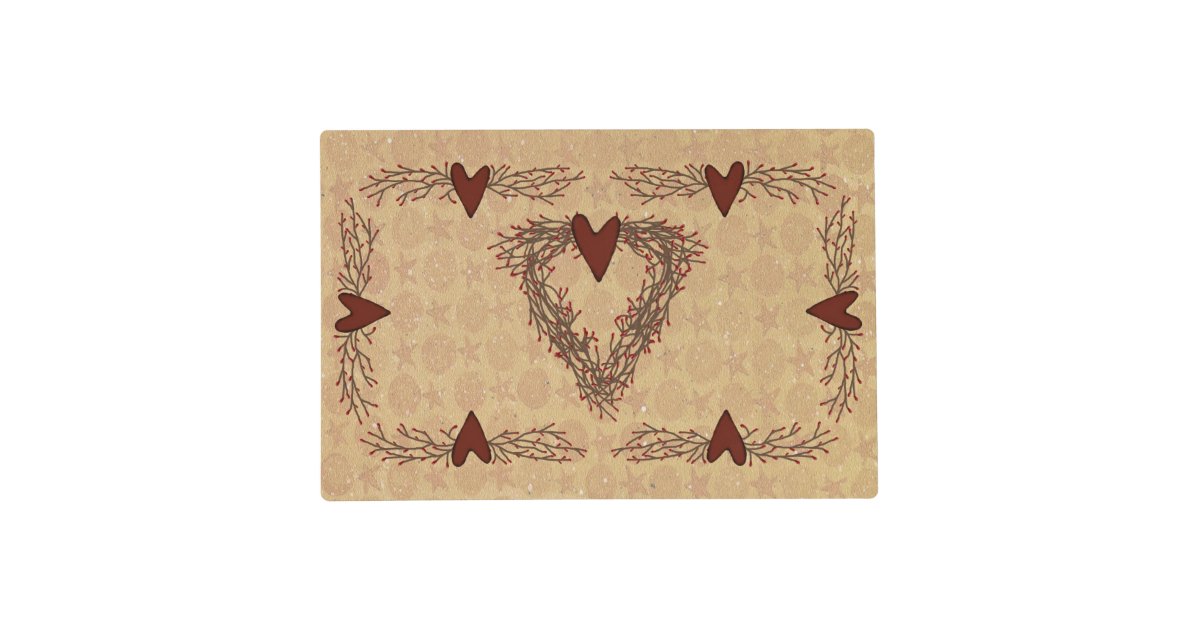 Primitive Pip Berry Heart Wreath Vinyl Placemats | Zazzle