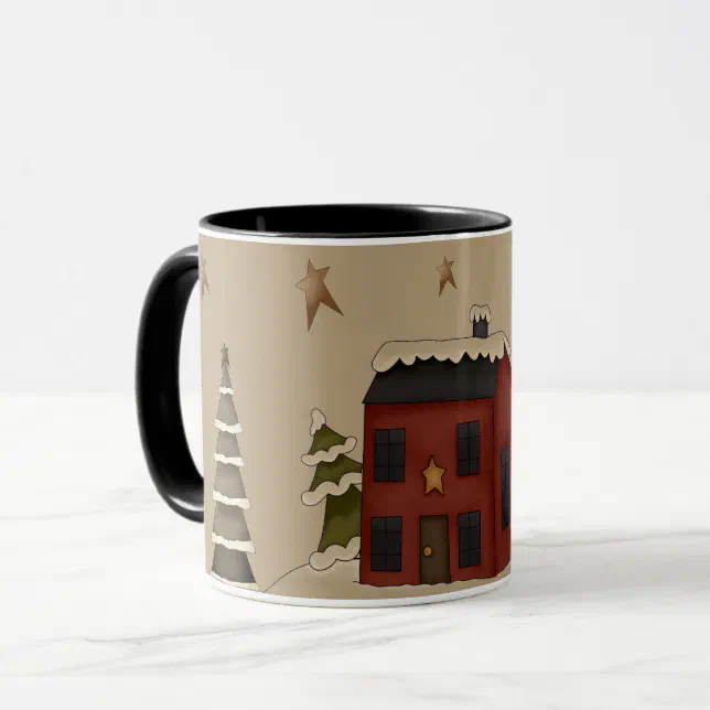 Primitive Red Colonial in the Snow Mug | Zazzle