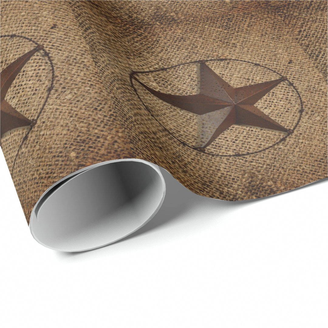 Primitive rustic burlap western country texas star wrapping paper | Zazzle